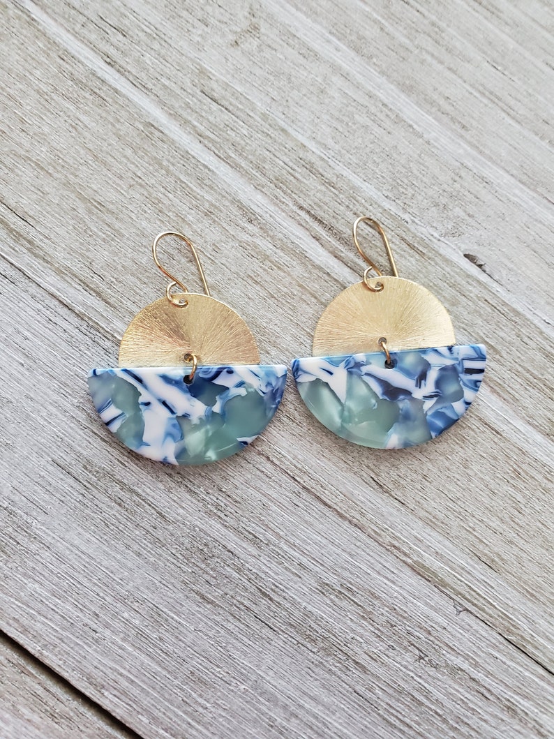Tortoise Acetate Earrings Blue Acetate Earrings Statement - Etsy