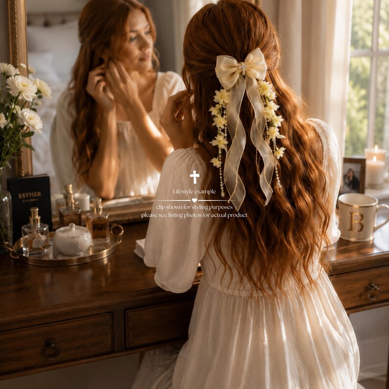 Christian Fall Hair Bow for Women Autumn Leaf Organza Bow With Gold ...