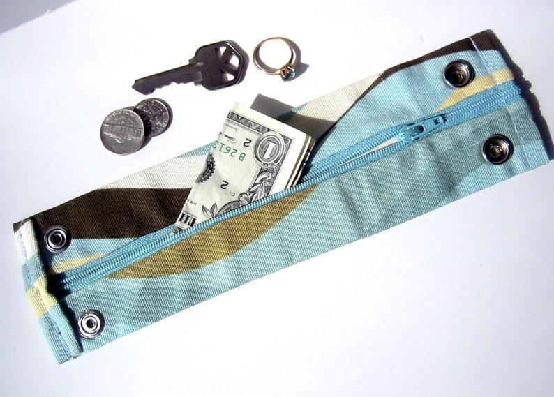 Money Wrist Cuff secret Stash Turquoise Stripes Hide Your Money, Keys ...