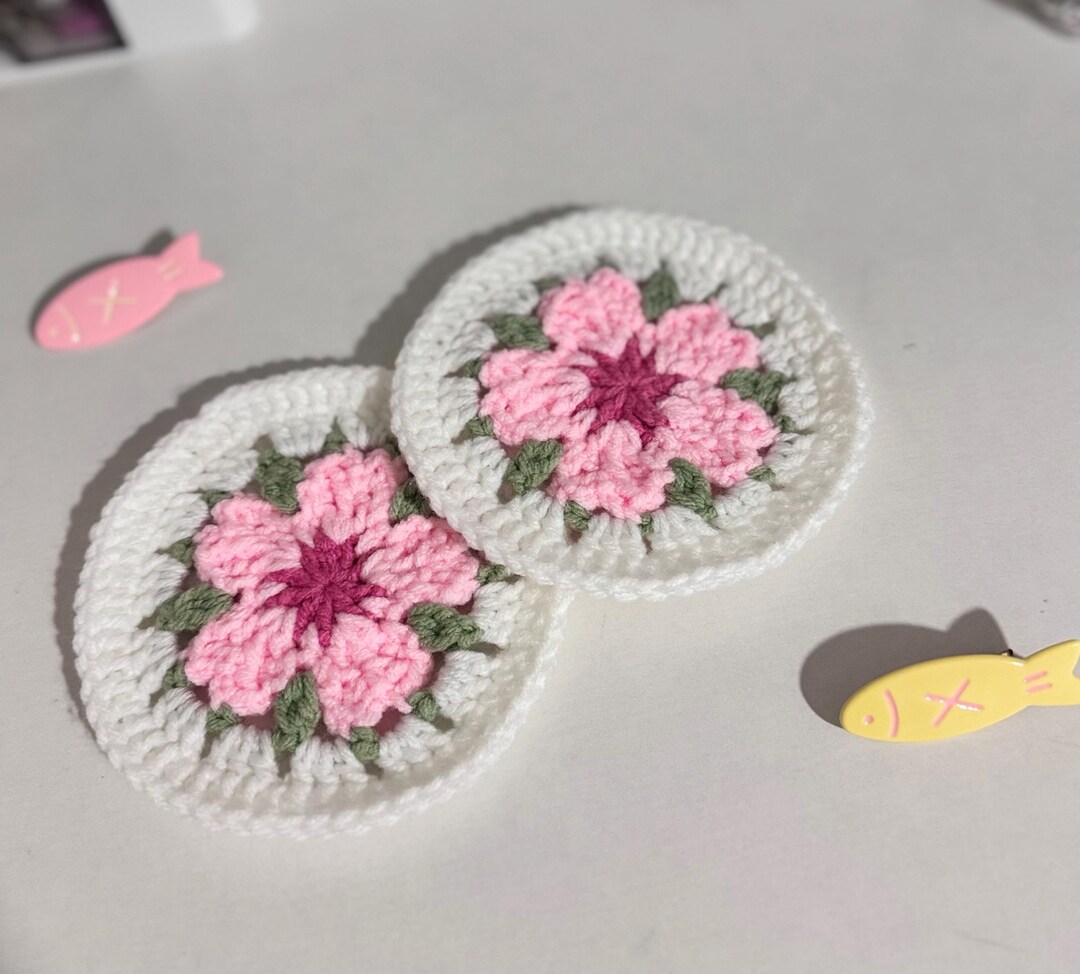 Handmade Crochet Coaster- Crochet Sakura Coaster - Etsy