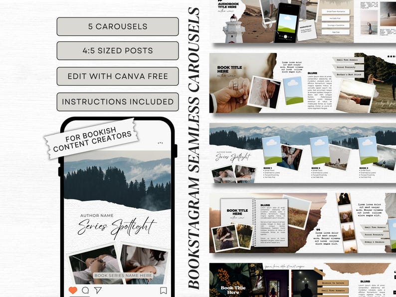 Bookstagram Seamless Carousel Template Trendy Bookstagram Canva Bookish ...