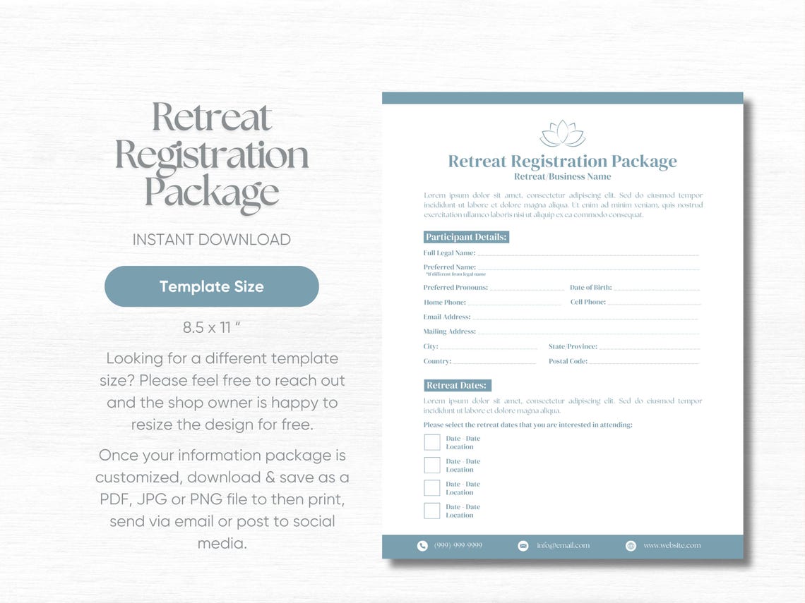 Wellness Retreat Registration Form Template Editable Yoga Retreat ...