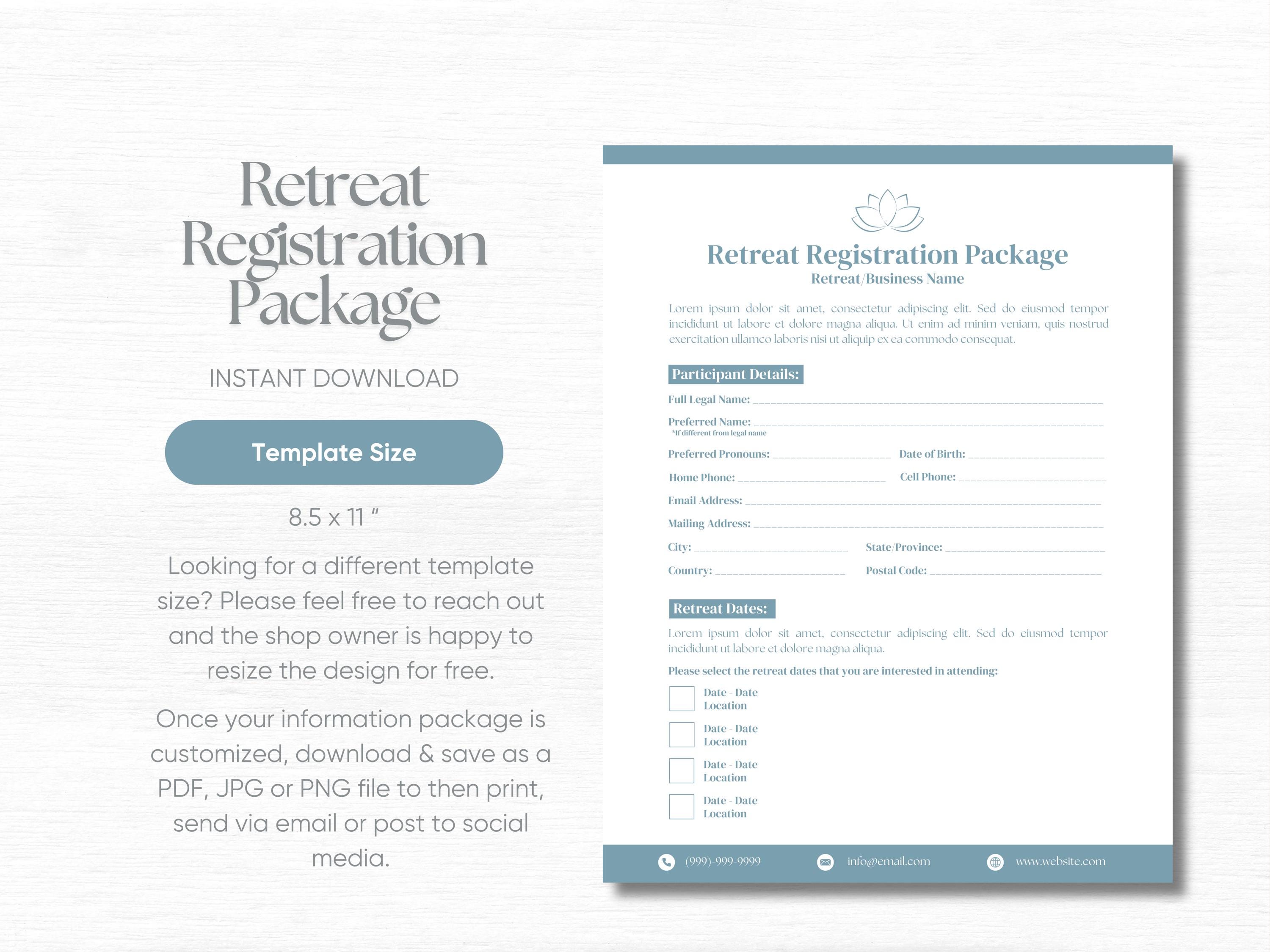 Wellness Retreat Registration Form Template Editable Yoga Retreat ...