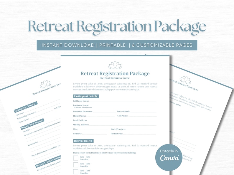 Wellness Retreat Registration Form Template Editable Yoga Retreat ...