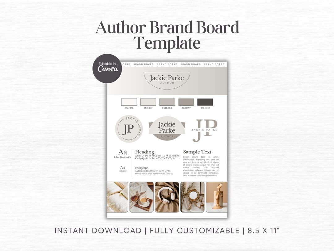 Author Brand Board Template Writer Canva Brand Identity Kit Editable ...