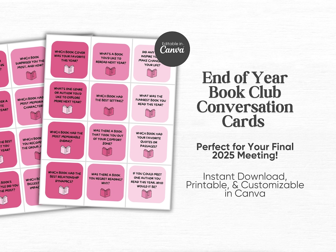 Book Club Conversation Starter Card Customizable Holiday Book Club ...