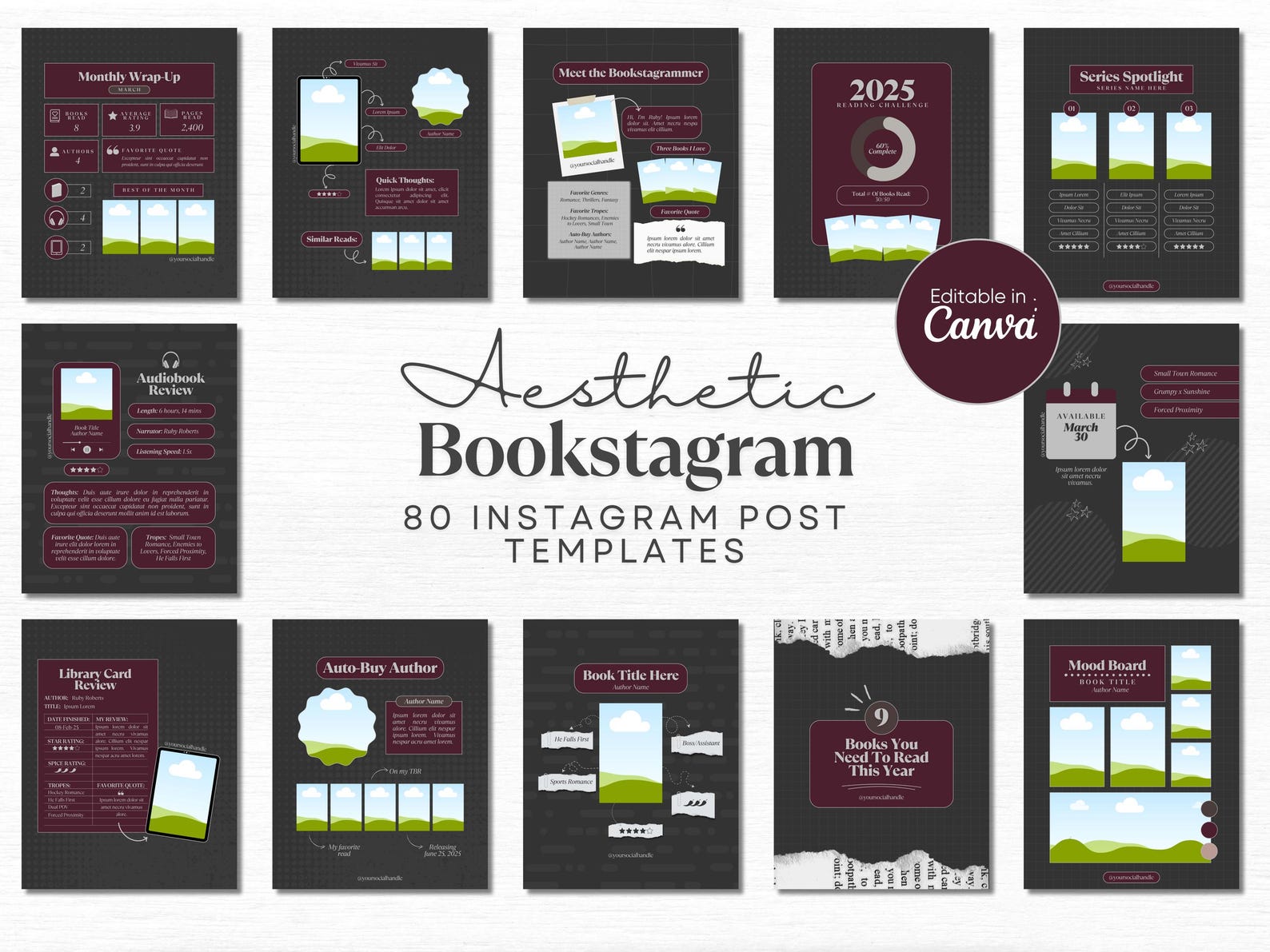 Book Instagram Bookstagram Canva Template Bookish Instagram Book Trope ...