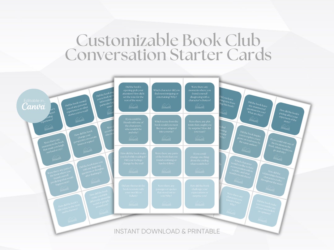 Book Club Conversation Starter Cards Customizable Book Club Discussion ...