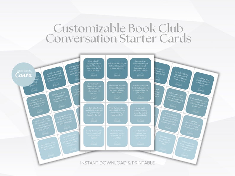 Book Club Conversation Starter Cards, Customizable Template (printable ...