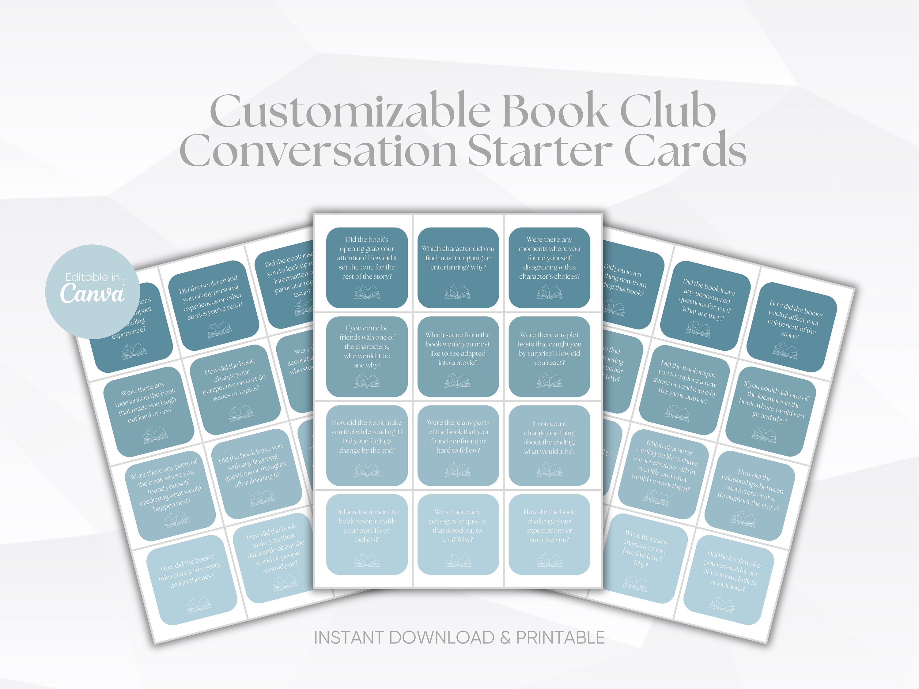 Book Club Conversation Starter Cards Customizable Book Club Discussion ...