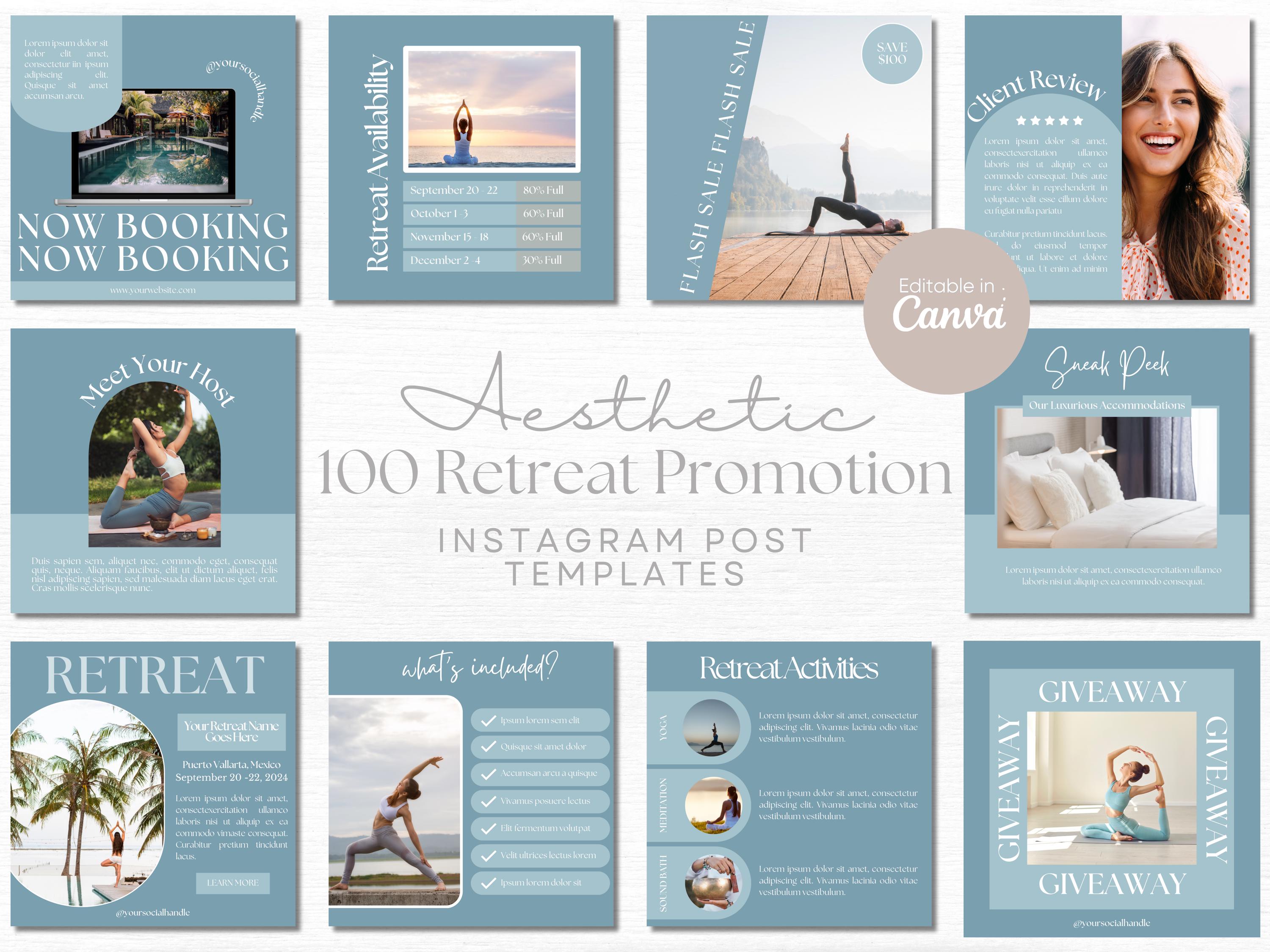 Wellness Retreat Instagram Post Template Yoga Retreat Promotion Women ...