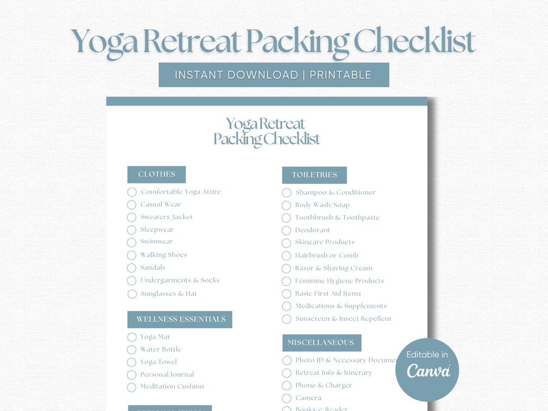 Yoga Retreat Packing Checklist Template Customizable Packing List for ...