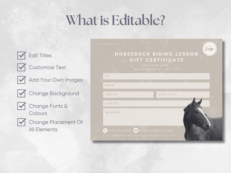Horseback Riding Lesson Gift Certificate Customizable Canva Template ...