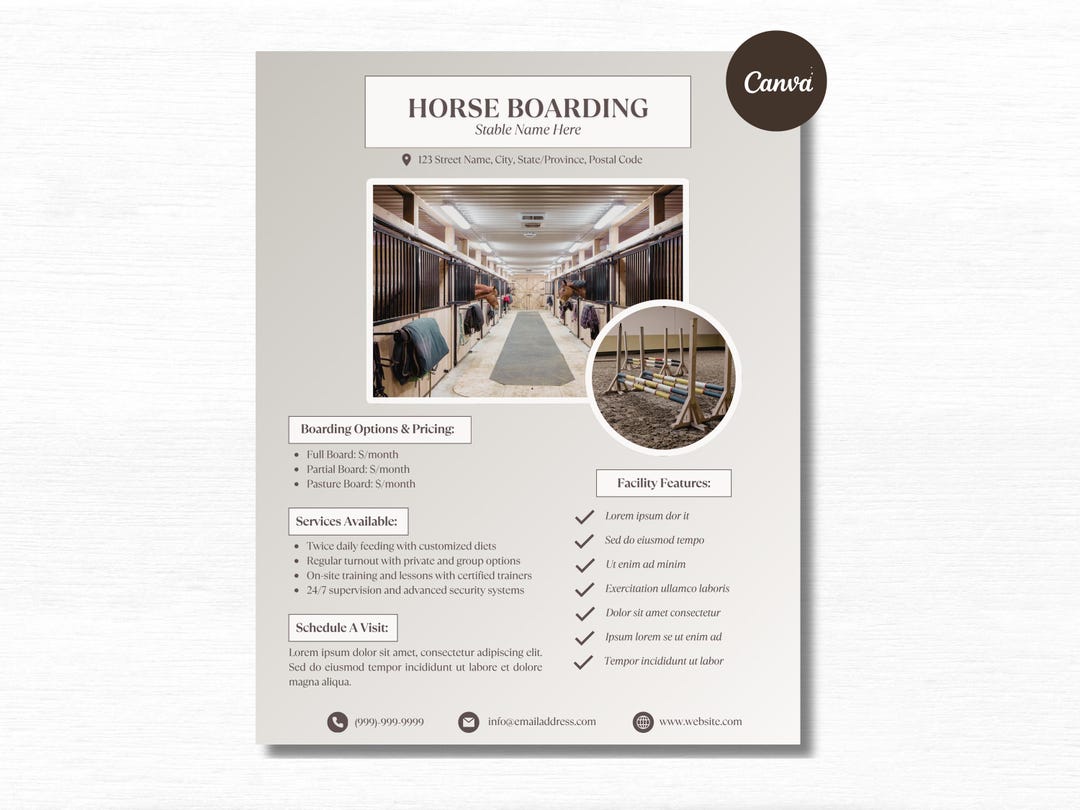 Horse Boarding Advertisement Canva Equestrian Template Barn Owner ...