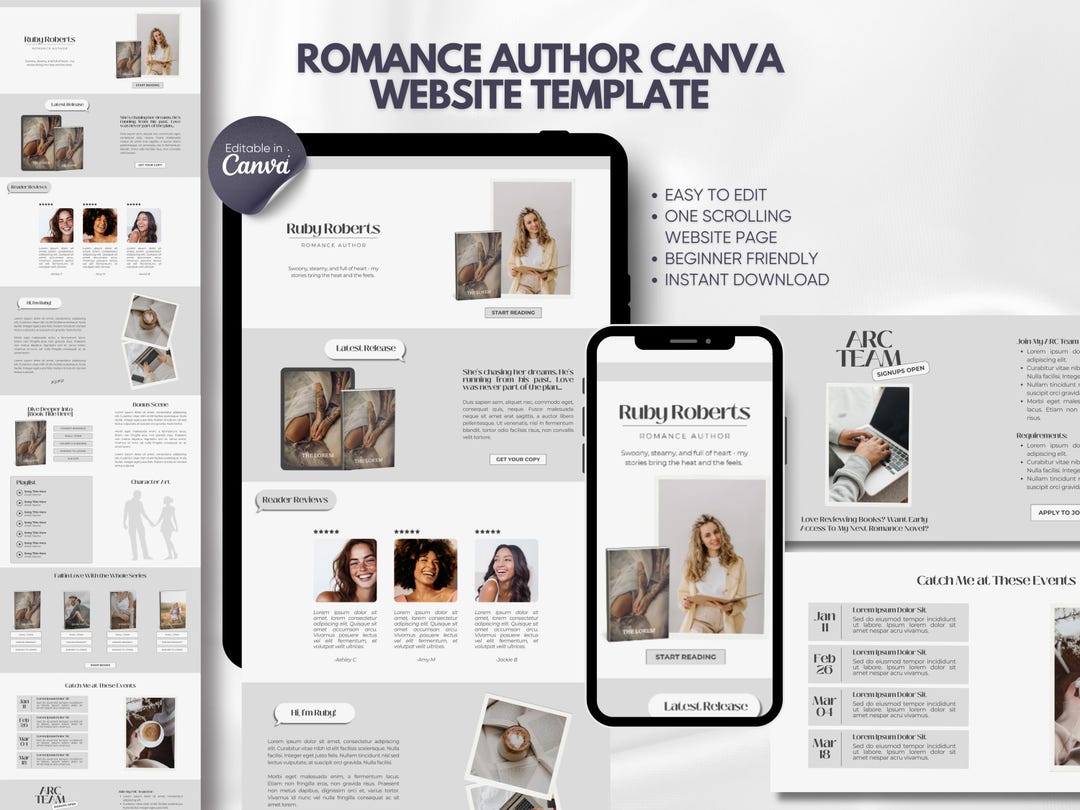 Canva Website Template for Romance Author Book Promo Indie Author ...