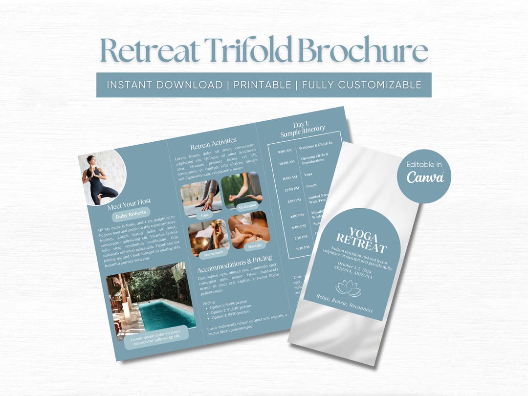 Customizable Wellness Retreat Brochure Printable Yoga Retreat Pamphlet ...