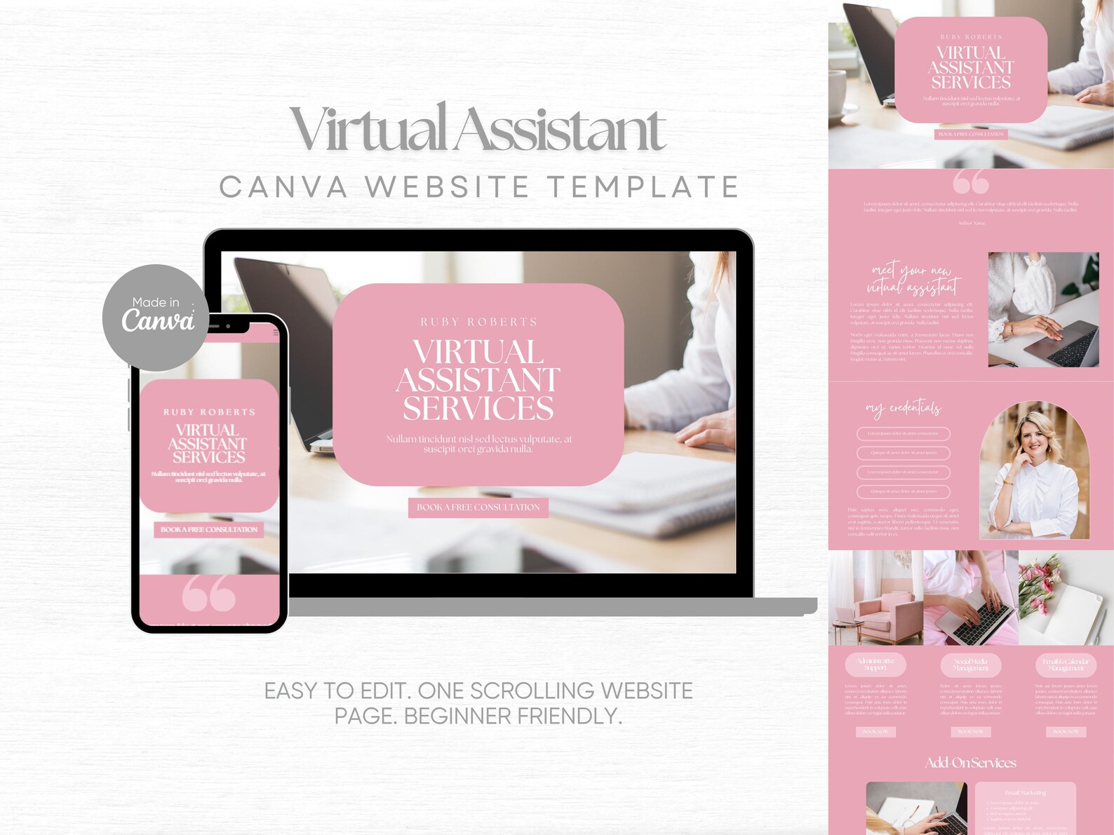 Virtual Assistant Website Template Canva Virtual Assistant Landing Page ...