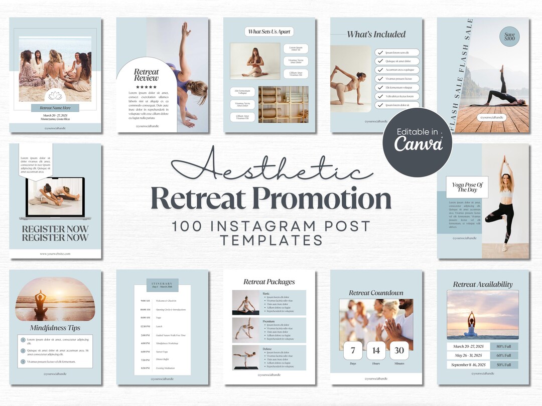 Wellness Retreat Instagram Post Template Yoga Retreat Promotion Women ...