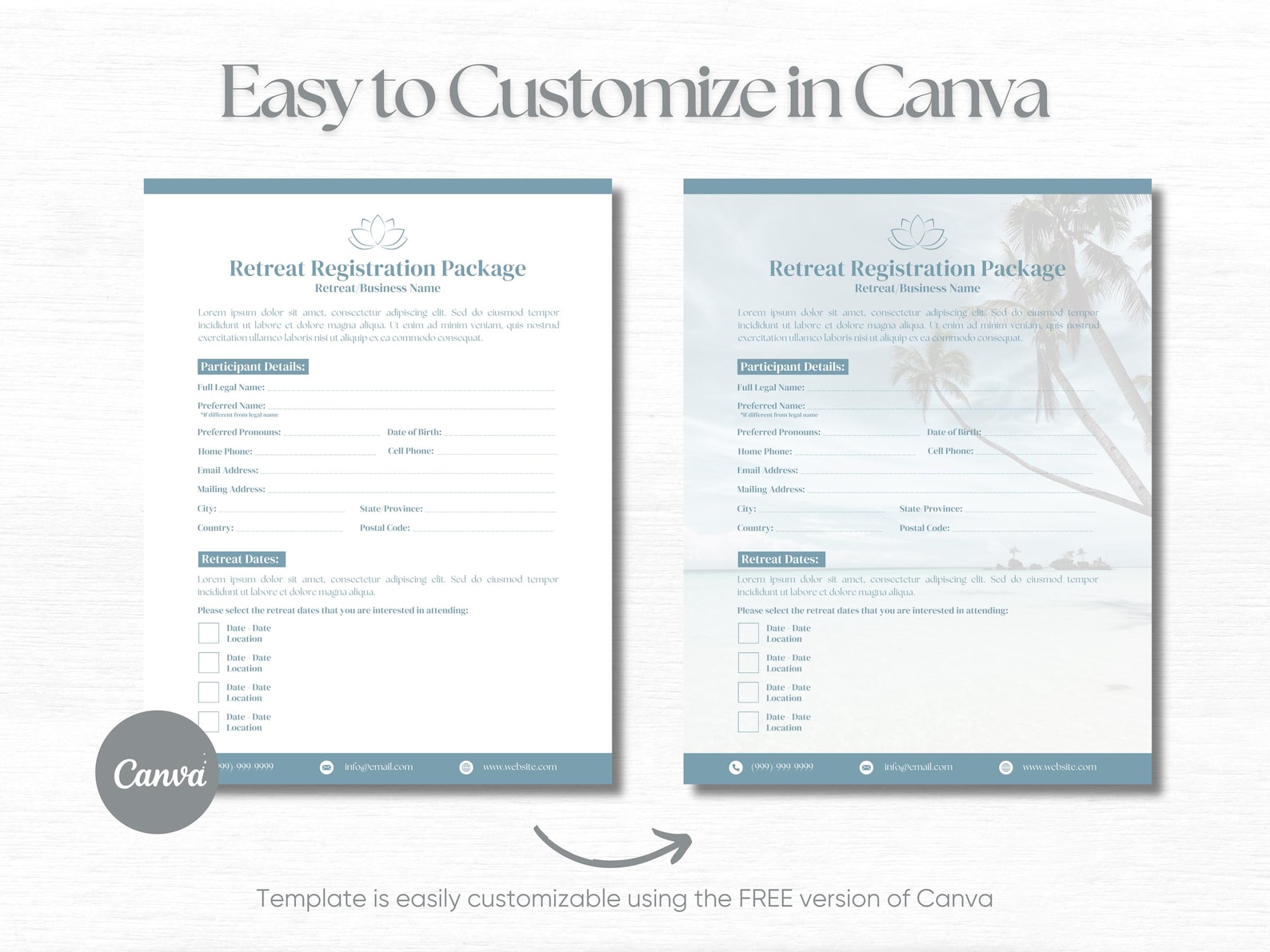 Wellness Retreat Registration Form Template Editable Yoga Retreat ...