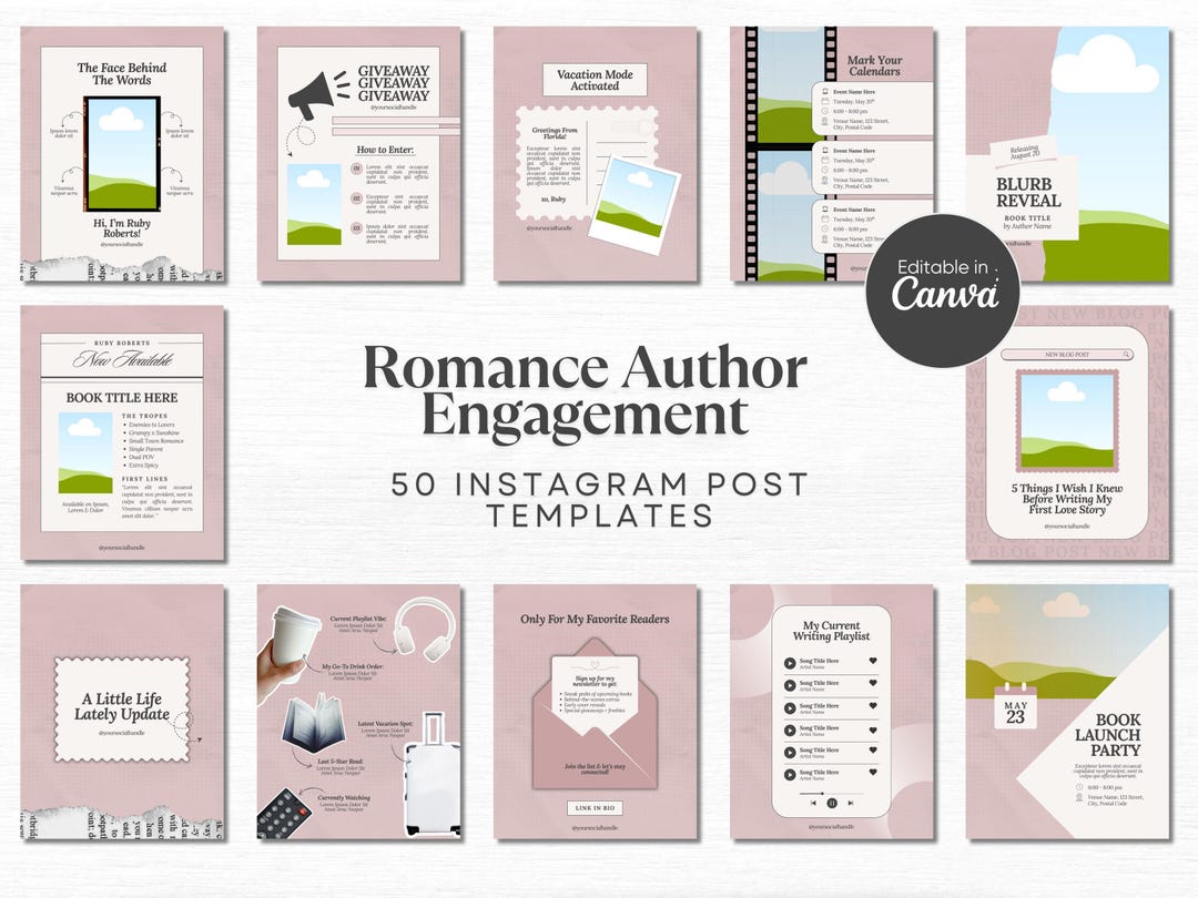 Romance Author Instagram Template Author Engagement Social Media ...