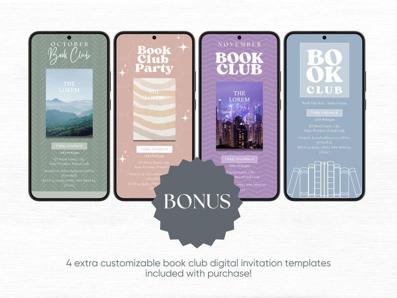 Digital Book Club Invitation Book Party Invite Editable Book Template ...