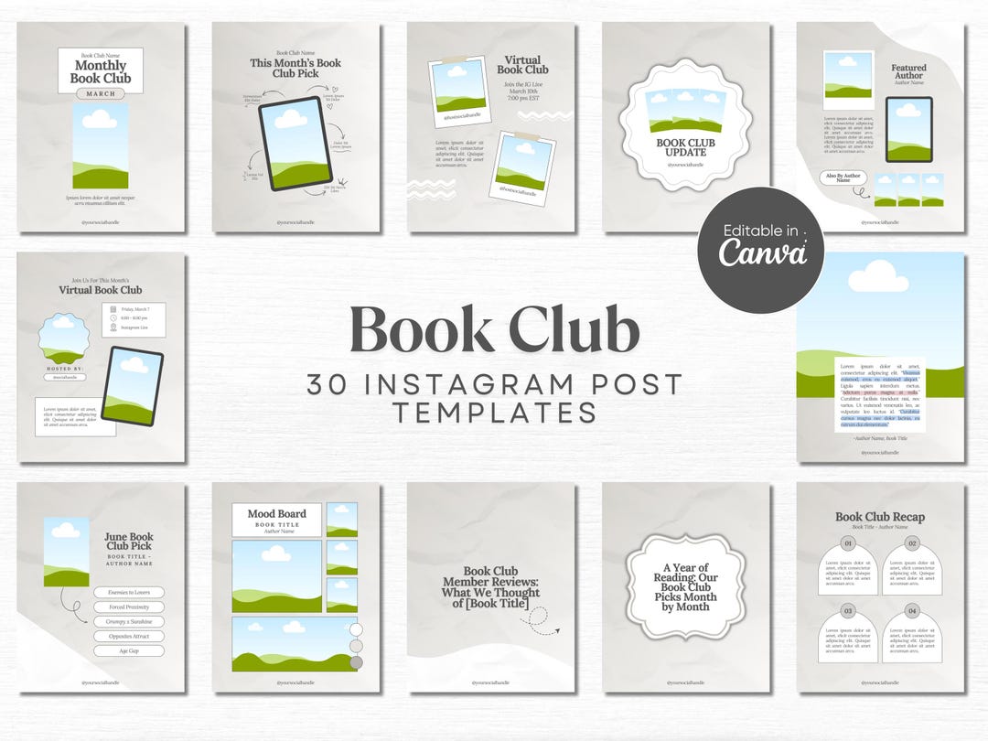 Book Club Instagram Post Template Virtual Book Club Canva Bookish ...