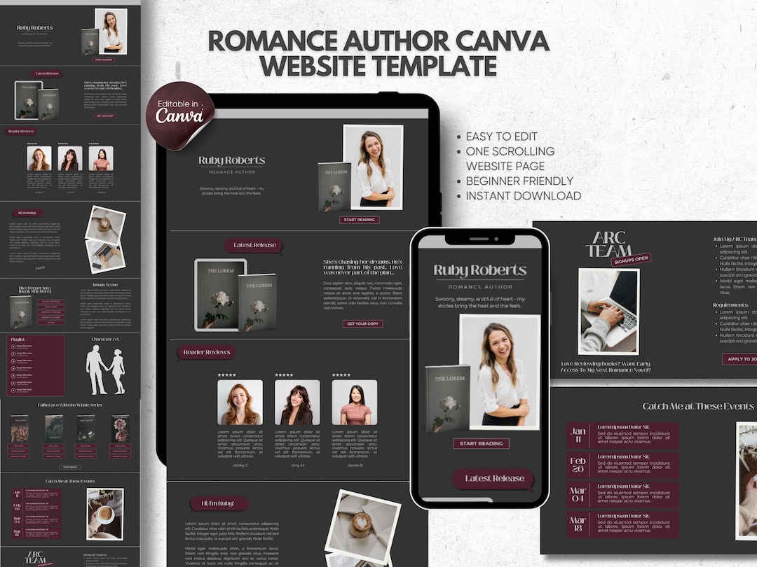 Canva Website Template for Dark Romance Author Book Promo Indie Author ...