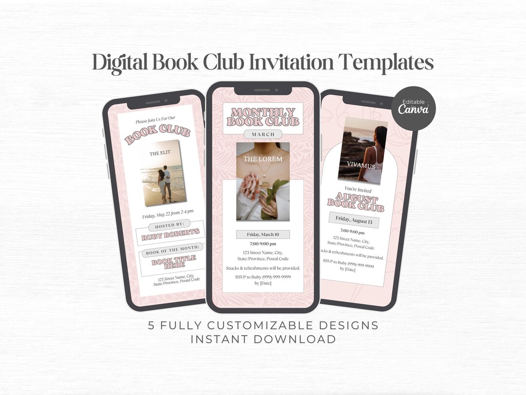 Digital Book Club Invitation Customizable Book Gathering Invite Monthly ...