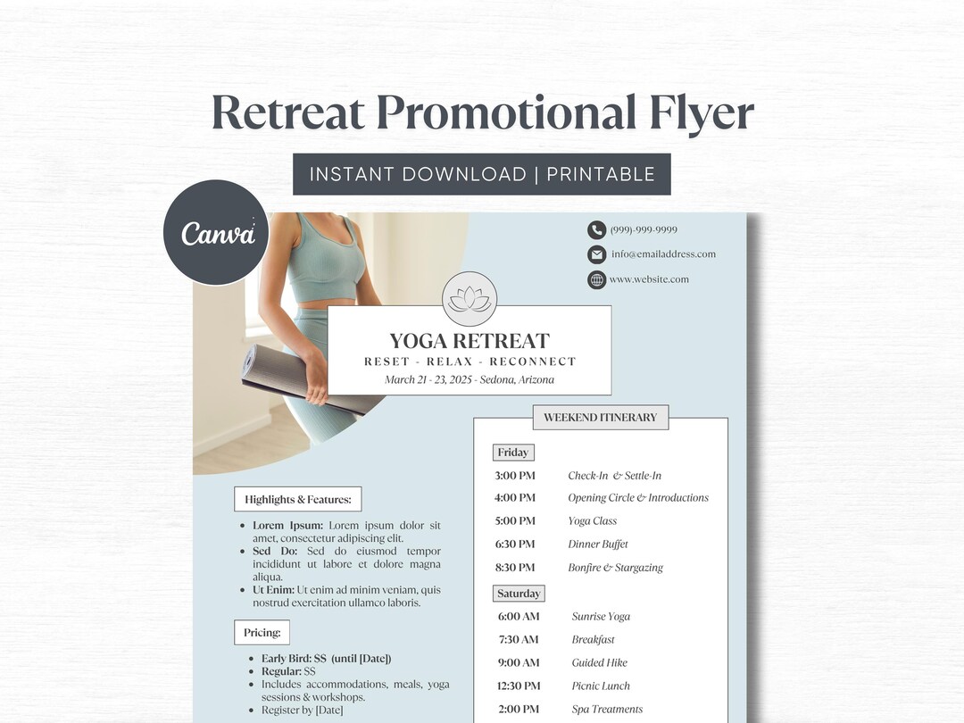 Wellness Retreat Flyer Yoga Marketing Template Retreat Planner ...