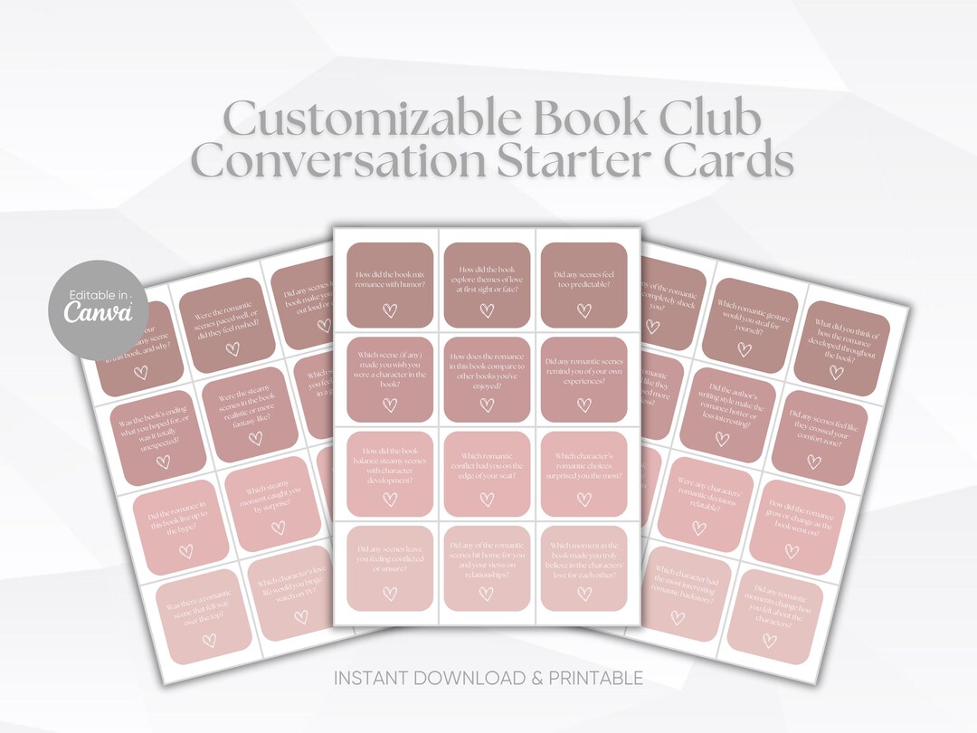 Romance Book Club Conversation Starter Cards Customizable Spicy Book ...