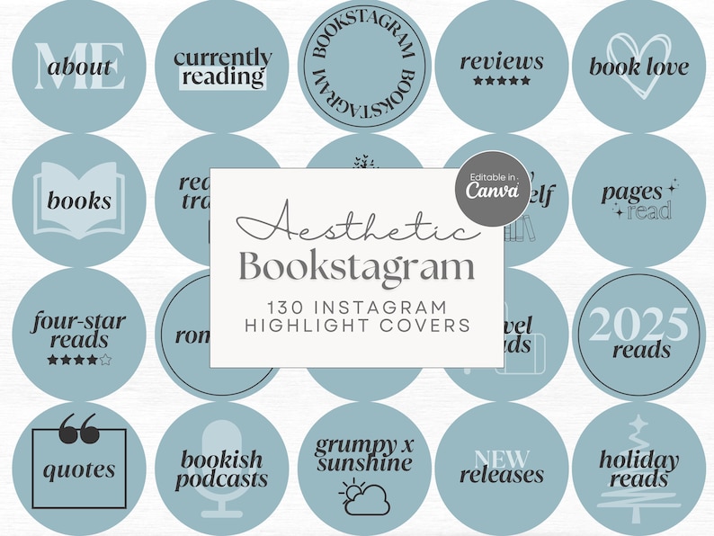 Bookstagram Highlight Covers, Book Lover Icons (canva Template) - Etsy
