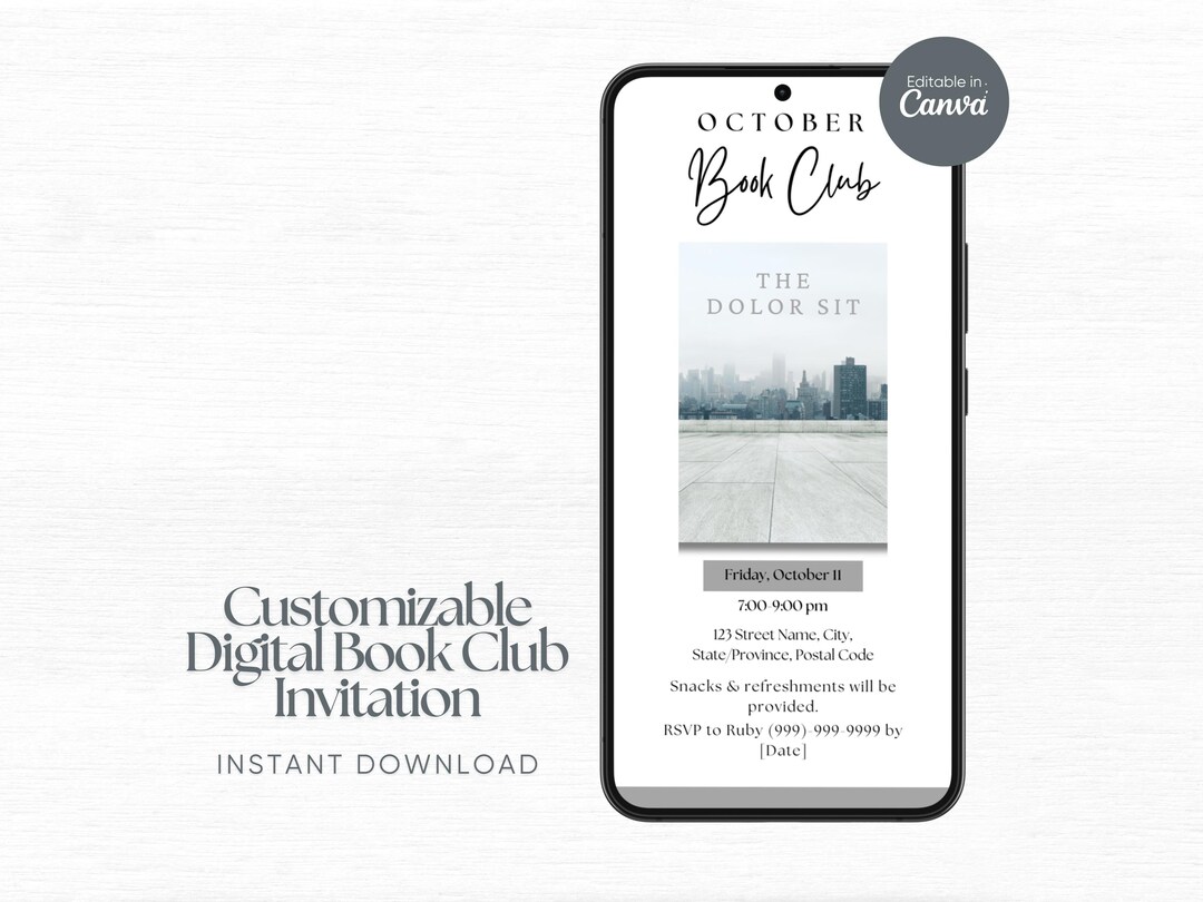 Digital Book Club Invitation Book Party Invite Editable Book Template ...