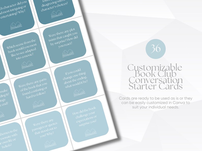 Book Club Conversation Starter Cards Customizable Book Club Discussion ...
