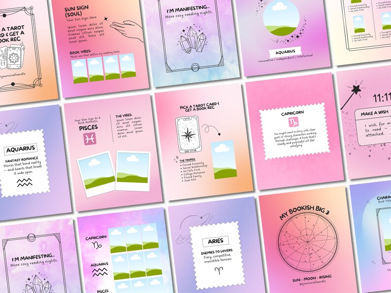 Mystical Bookstagram Carousel Canva Template Bookish Horoscope IG Post ...