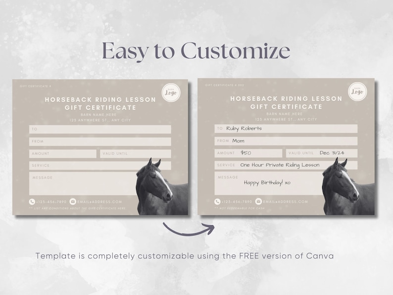 Horseback Riding Lesson Gift Certificate Customizable Canva Template ...
