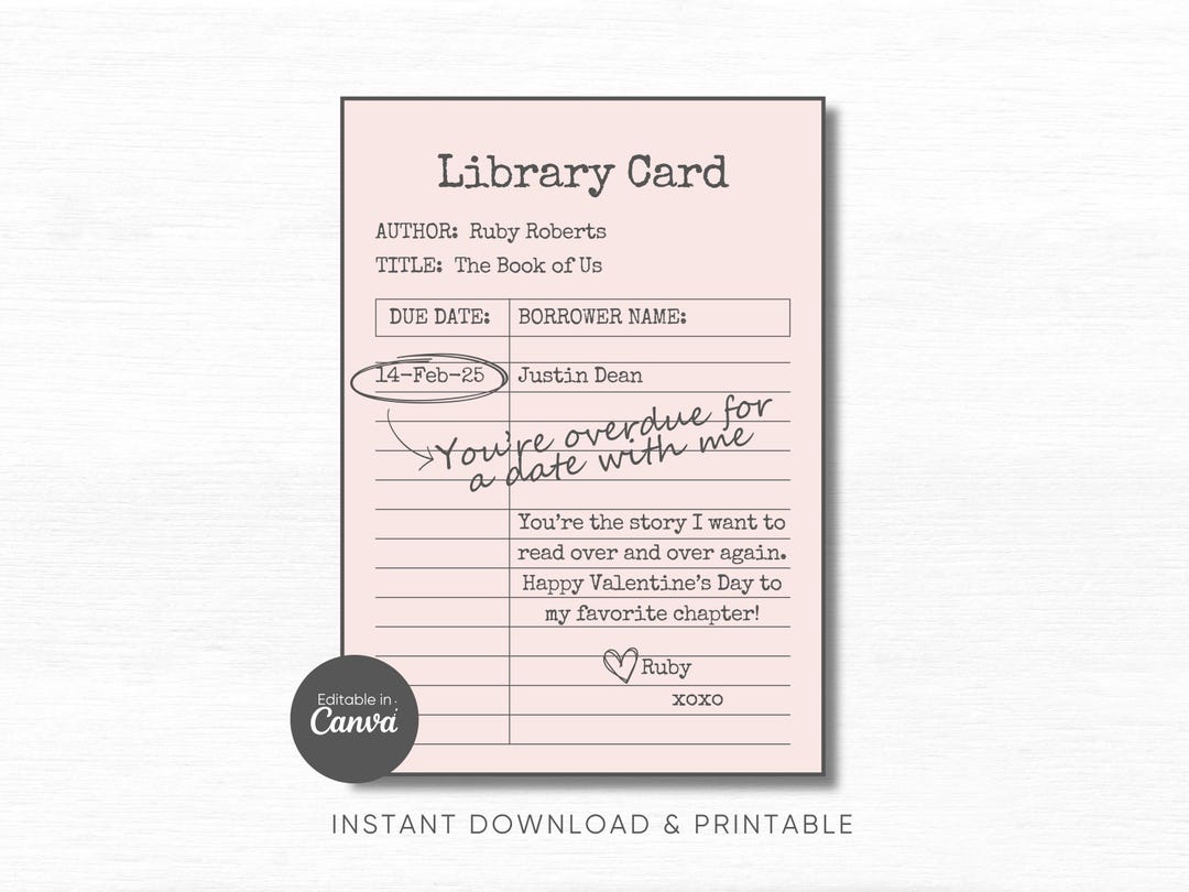 Bookish Valentine Card Printable Book Lover Valentine Custom Canva ...
