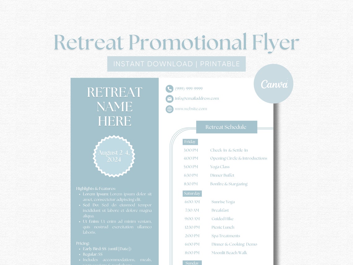 Retreat Marketing Flyer Template Editable Yoga Retreat Invite Printable ...