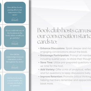 Book Club Conversation Starter Cards Customizable Book Club Discussion ...