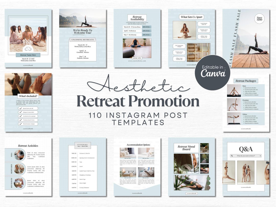 Wellness Retreat Instagram Post Template Yoga Retreat Promotion Women ...