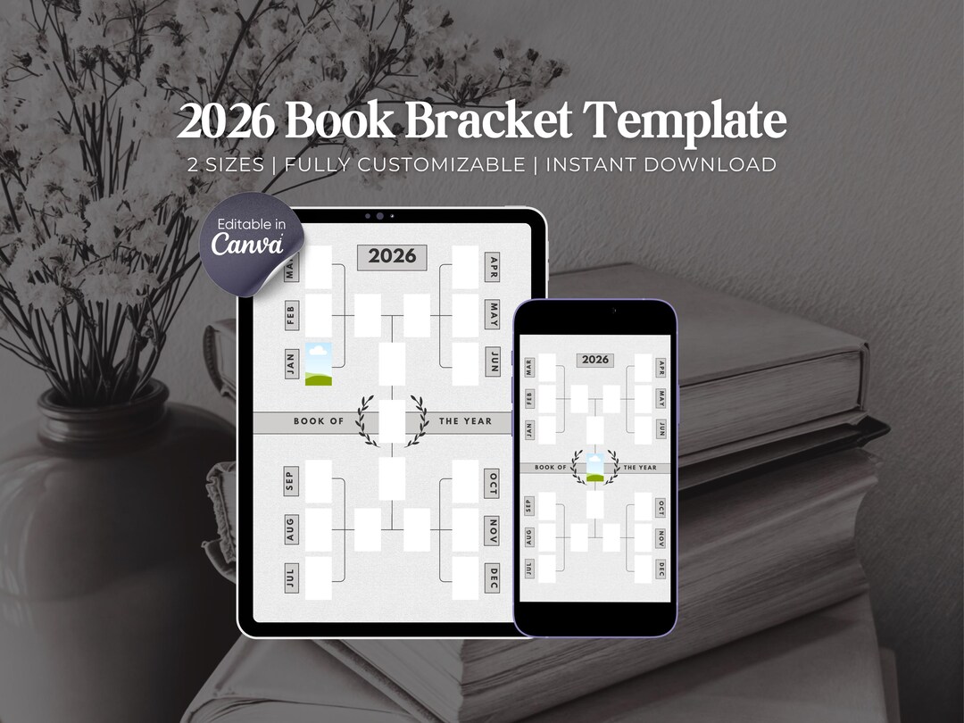 2026 Book Bracket Monthly Reading Tracker Digital Book Tracker Reading ...
