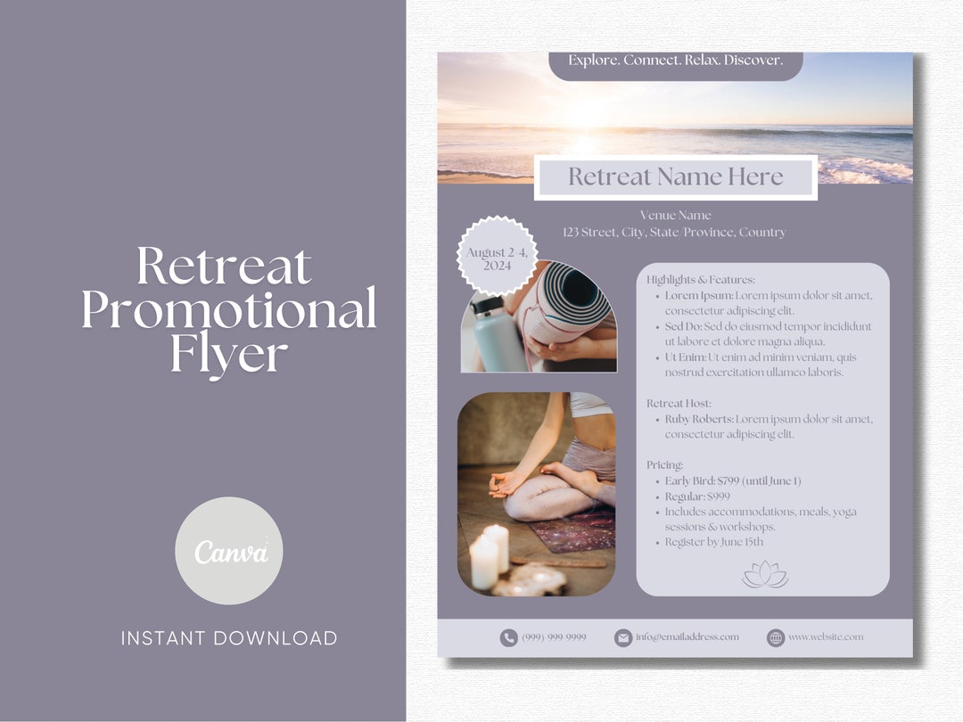 Retreat Flyer Template Editable Yoga Retreat Promotional Template ...