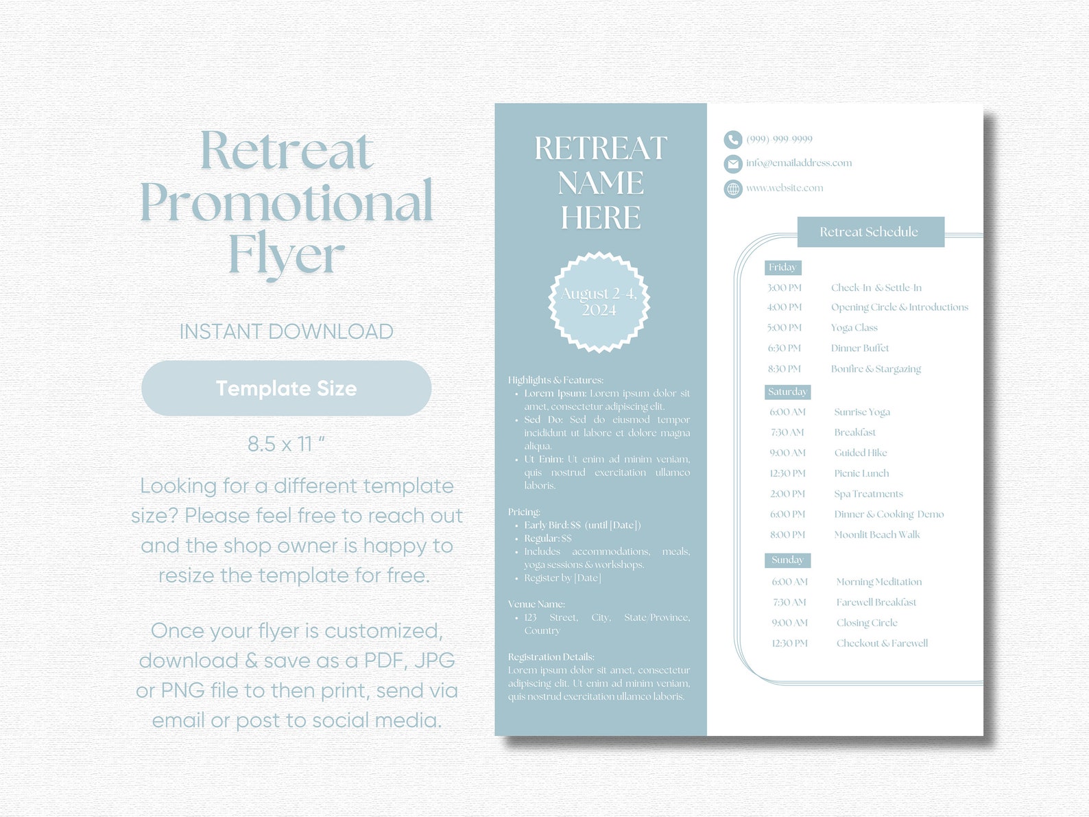Retreat Marketing Flyer Template Editable Yoga Retreat Invite Printable ...
