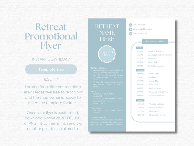 Retreat Marketing Flyer Template Editable Yoga Retreat Invite Printable ...