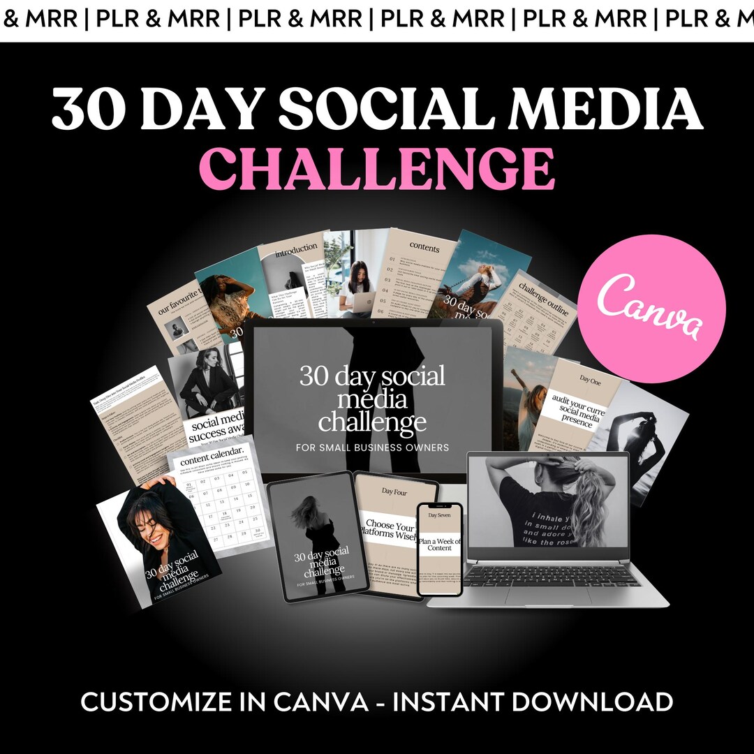 30 Day Social Media Challenge Workbook MRR PLR, Content Planner Analytics Tracker, Instagram ...