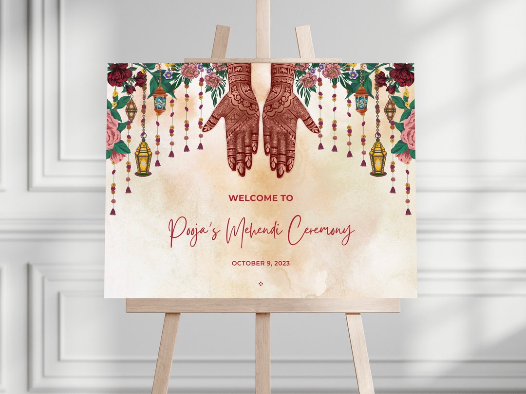 Mehndi Welcome Sign, Mehendi Wedding Sign Indian Welcome to Mehndi Sign ...