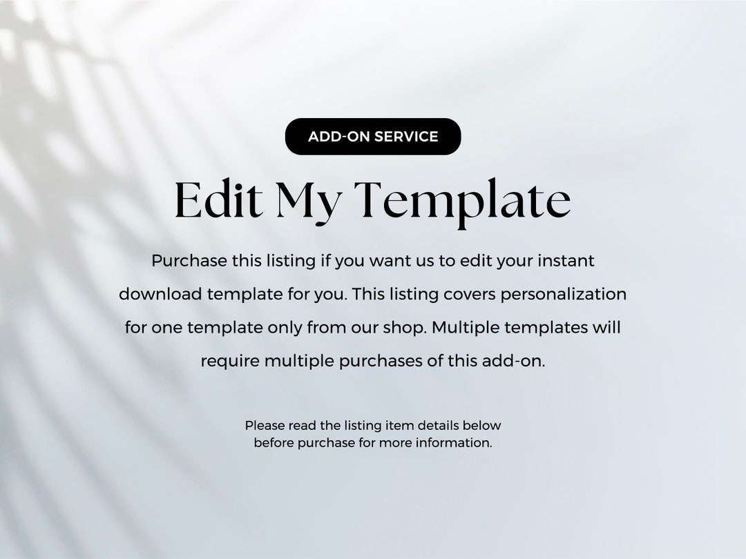 Customization Add On, Edit My Template for Me, We Personalize for You ...
