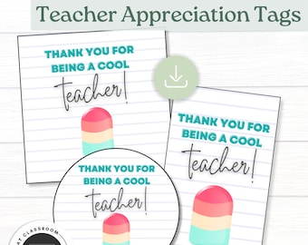 EDITABLE Thanks for Being a Cool Teacher Tag, Printable Teacher Thank ...