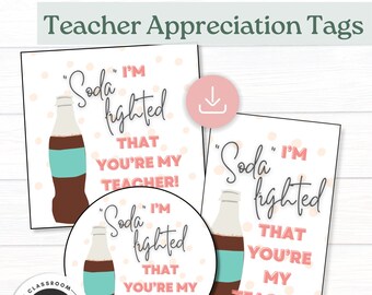 Soda Card Teacher Appreciation Tags, Staff Appreciation, Printable Gift ...