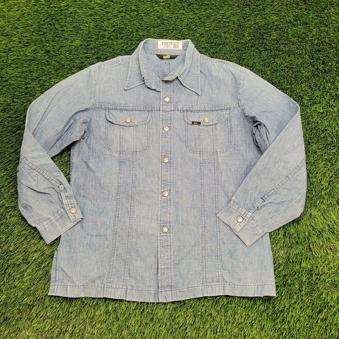 Vintage 70s LEE Chore Denim Button Shirt Large 21x27 Blue - Etsy
