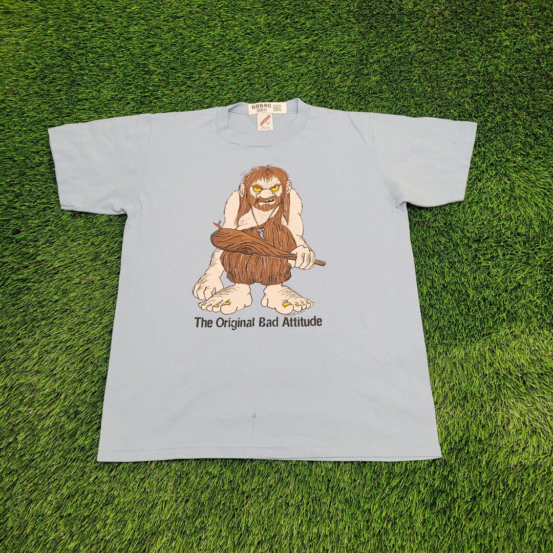 Vintage 1987 Caveman Attitude Shirt M/L 20x25 Blue - Etsy